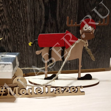 Чертеж Новогодний олень для лазерной резки на фанере.